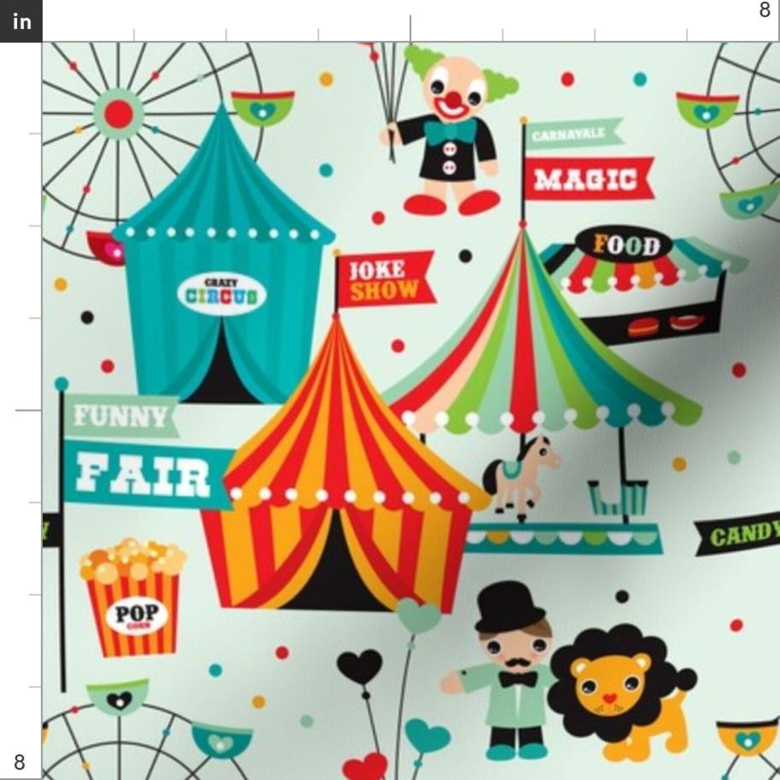 Circus Fabric - Circus Animal Fun Fair Lion Fair and Popcorn Fabric by ...