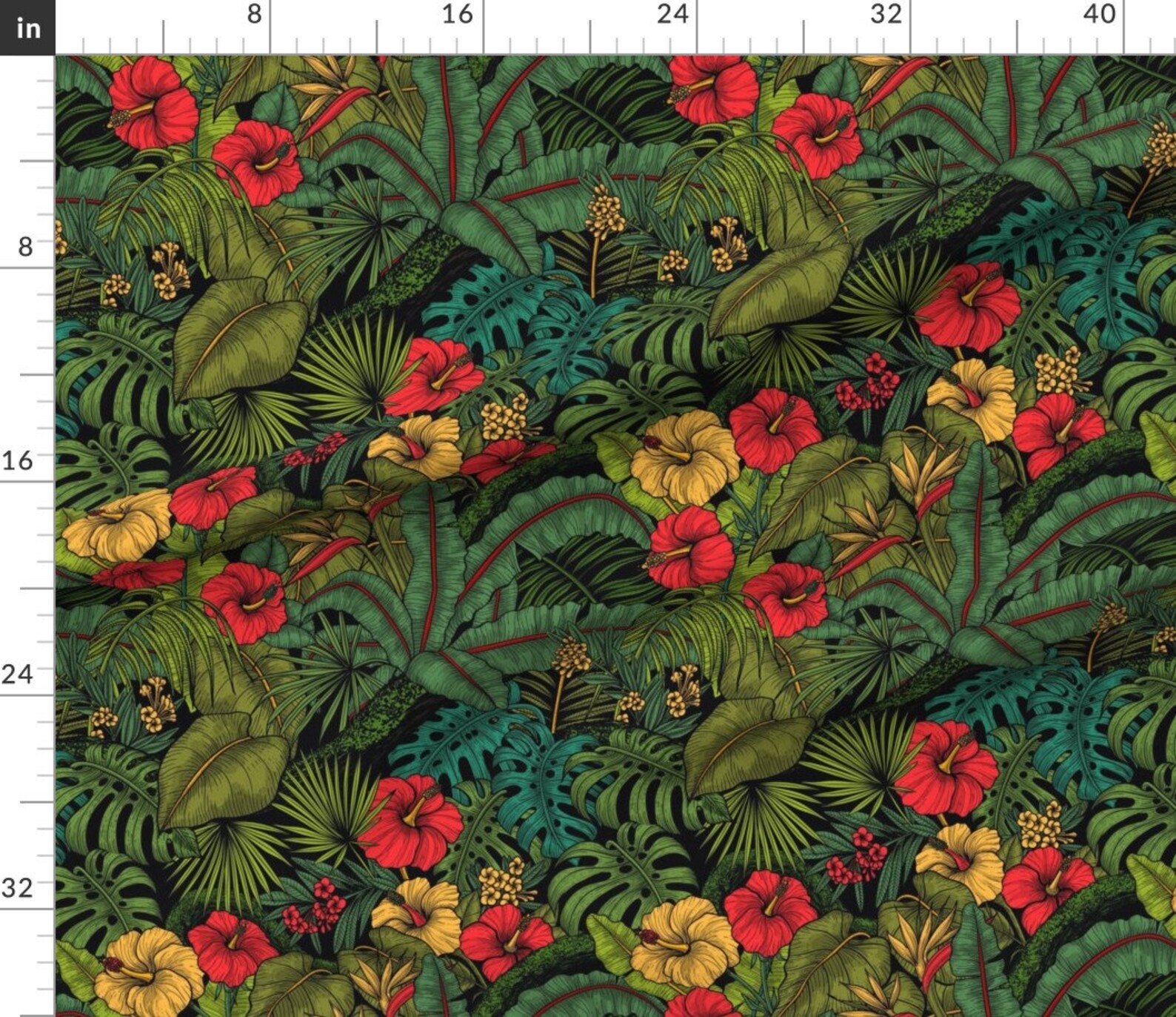 Tropical Green Leaves Fabric Tropical Garden Green and Red - Etsy