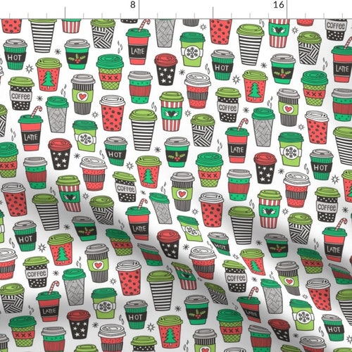 Coffee Fabric Coffee Latte Geometric Patterned Black Mint - Etsy