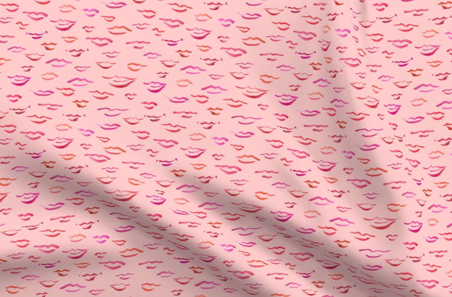 Painted Lips Fabric Kissy Lips On Pink By Cinneworthington | Etsy