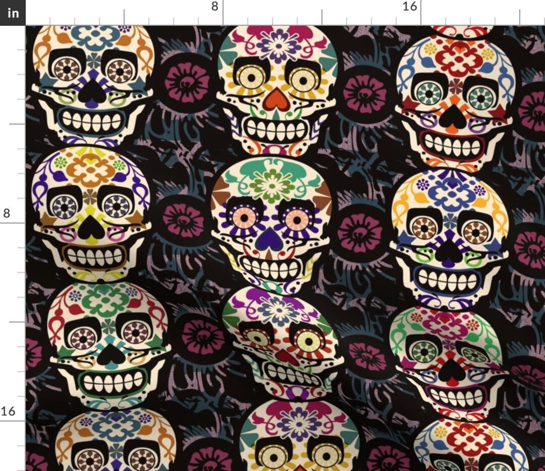 Colorful Calaveras Fabric Sweet and Happy Calaveras by Chicca Besso ...