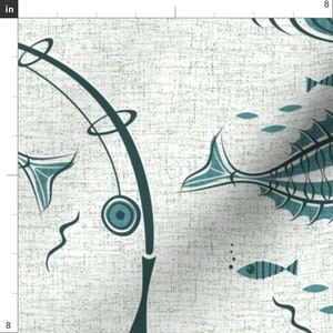 Midcentury Mod Fish Toile Fabric Lake Fishing by Studioxtine Aqua Fly ...