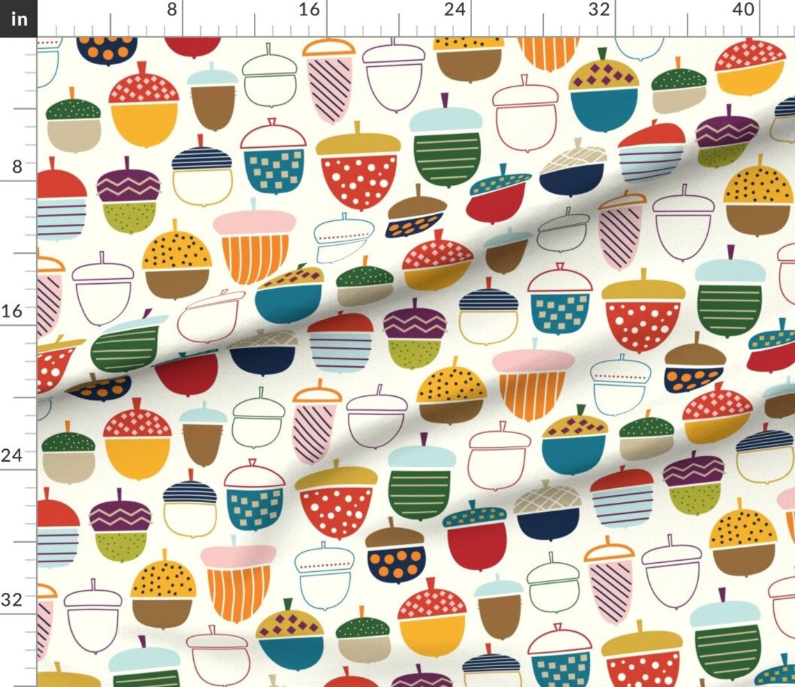 Colorful Acorns Fabric Happy Acorns by Katerhees Rustic - Etsy UK