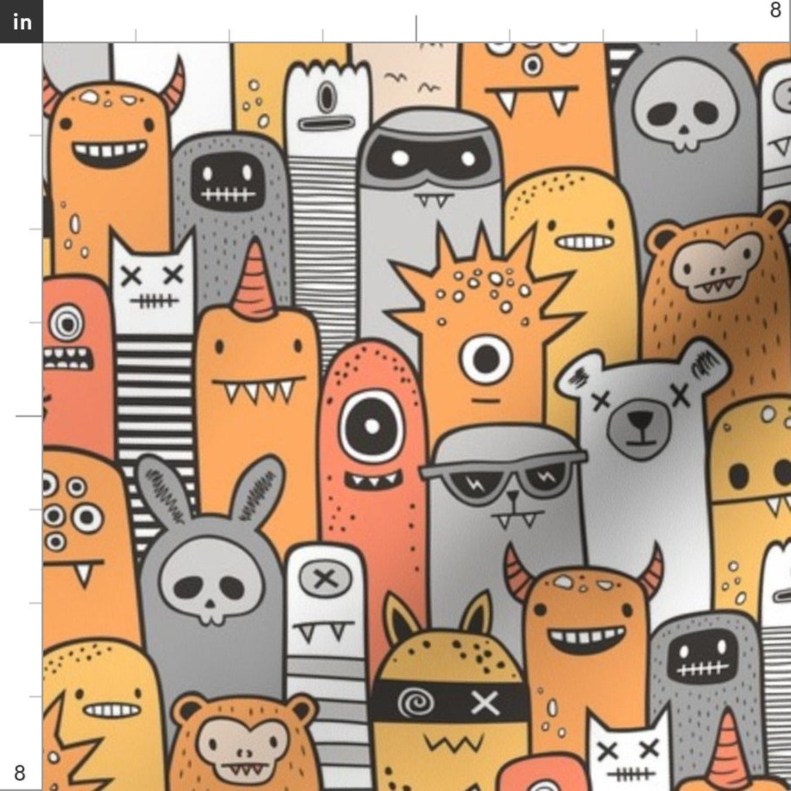Monsters Fabric Monsters And Friends Orange By Caja Design | Etsy