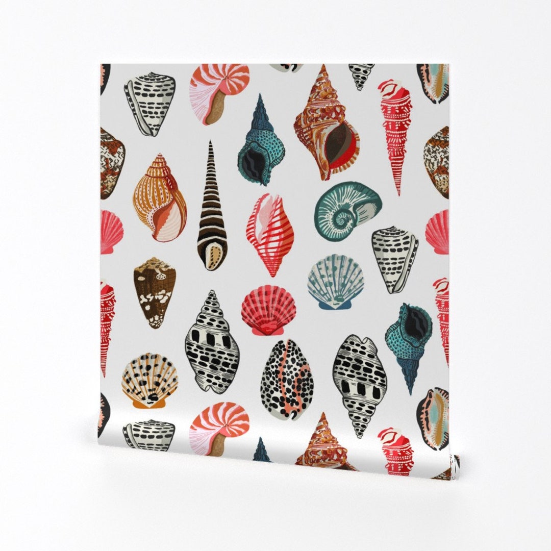 Seashell Wallpaper Ocean Nautical White Summer by Andrea - Etsy