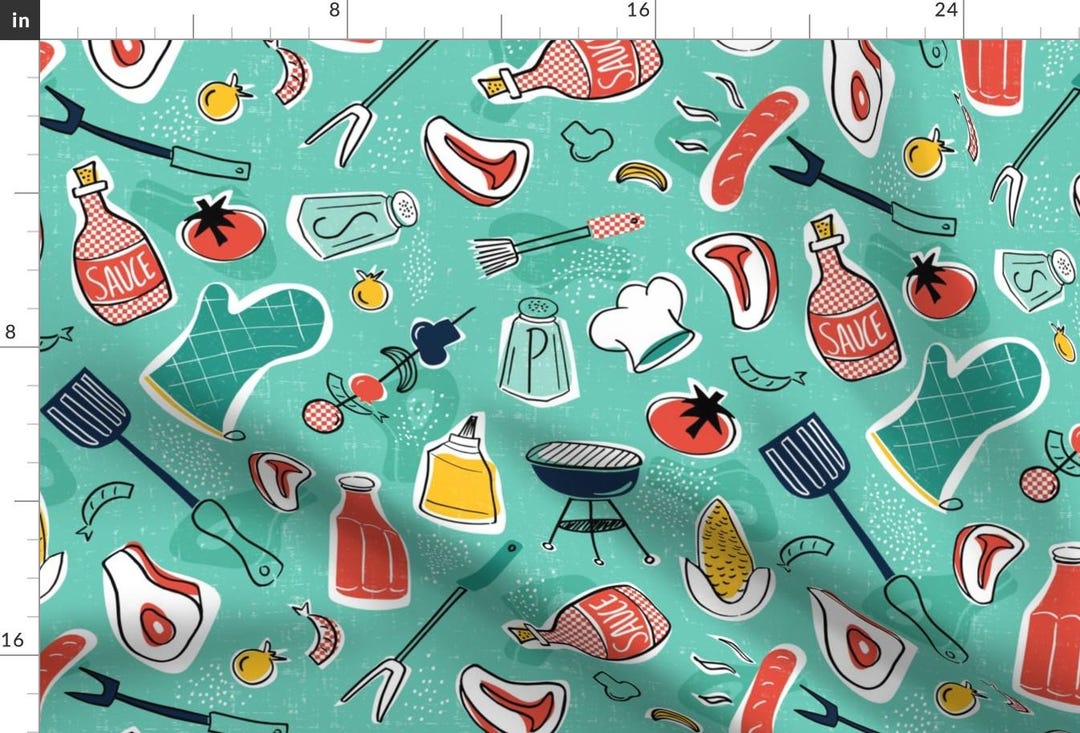 Backyard Bbq Fabric - Backyard Bbq - Aqua by Heatherdutton - Bbq ...