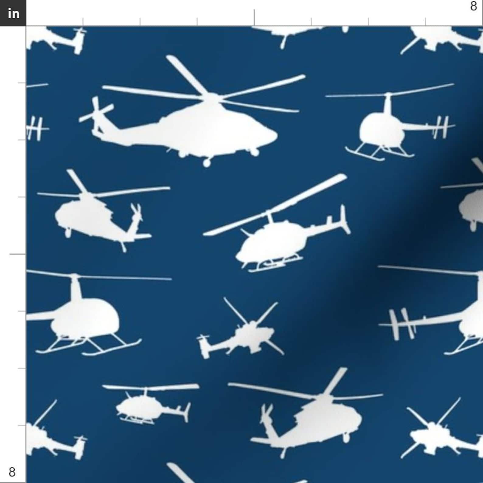 Helicopters on Blue Fabric - Helicopter Silhouettes // Small by ...