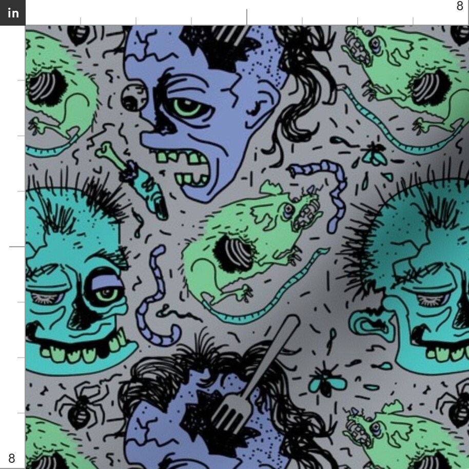 Zombie Fabric Zombie Grossness by Abbieuproot Zombie Gray - Etsy