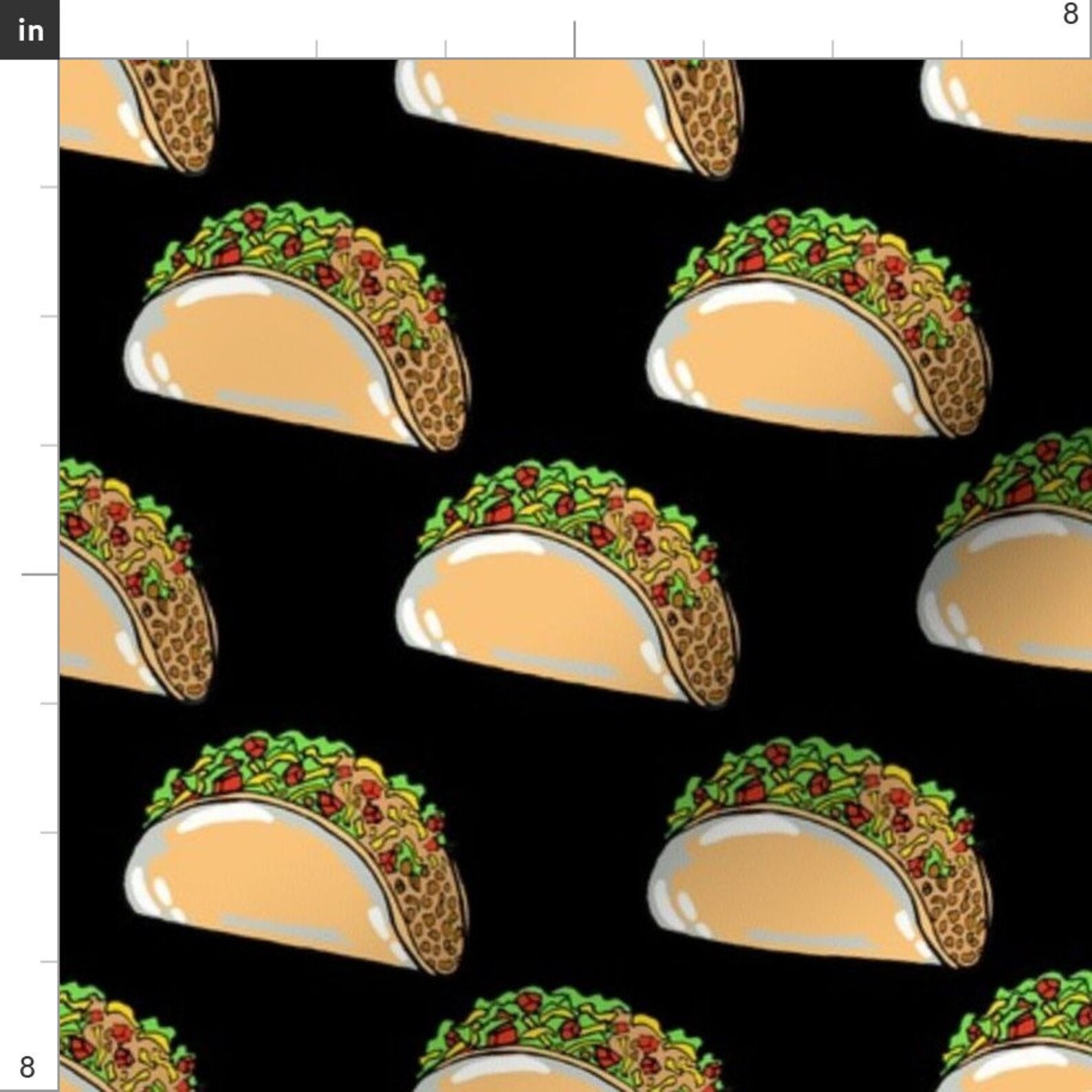 Taco Fabric Tiny Tacos On Black By Tarareed Taco Cotton - Etsy España