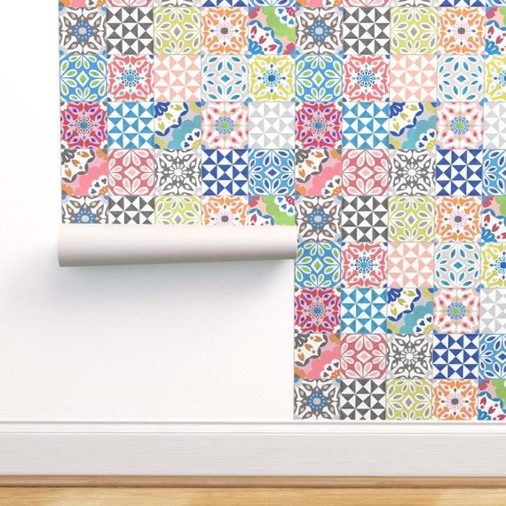 Eclectic Tiles Wallpaper Eclectic Tile by Elephantandrose - Etsy
