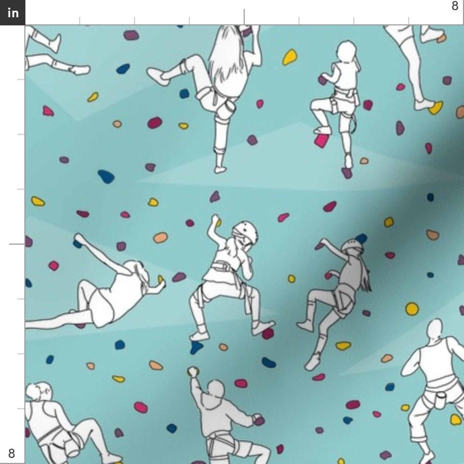 Rock Climbing Fabric Rock Climbers on Pale Blue by - Etsy
