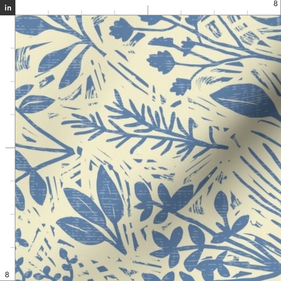 Botanical Block Print Fabric Culinary Herbs blue on Cream - Etsy