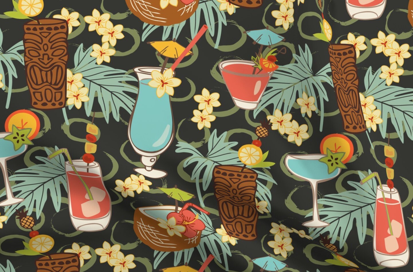 Tropical Cocktails Fabric Hawaiian Waikiki Beach Blue Hawaii | Etsy