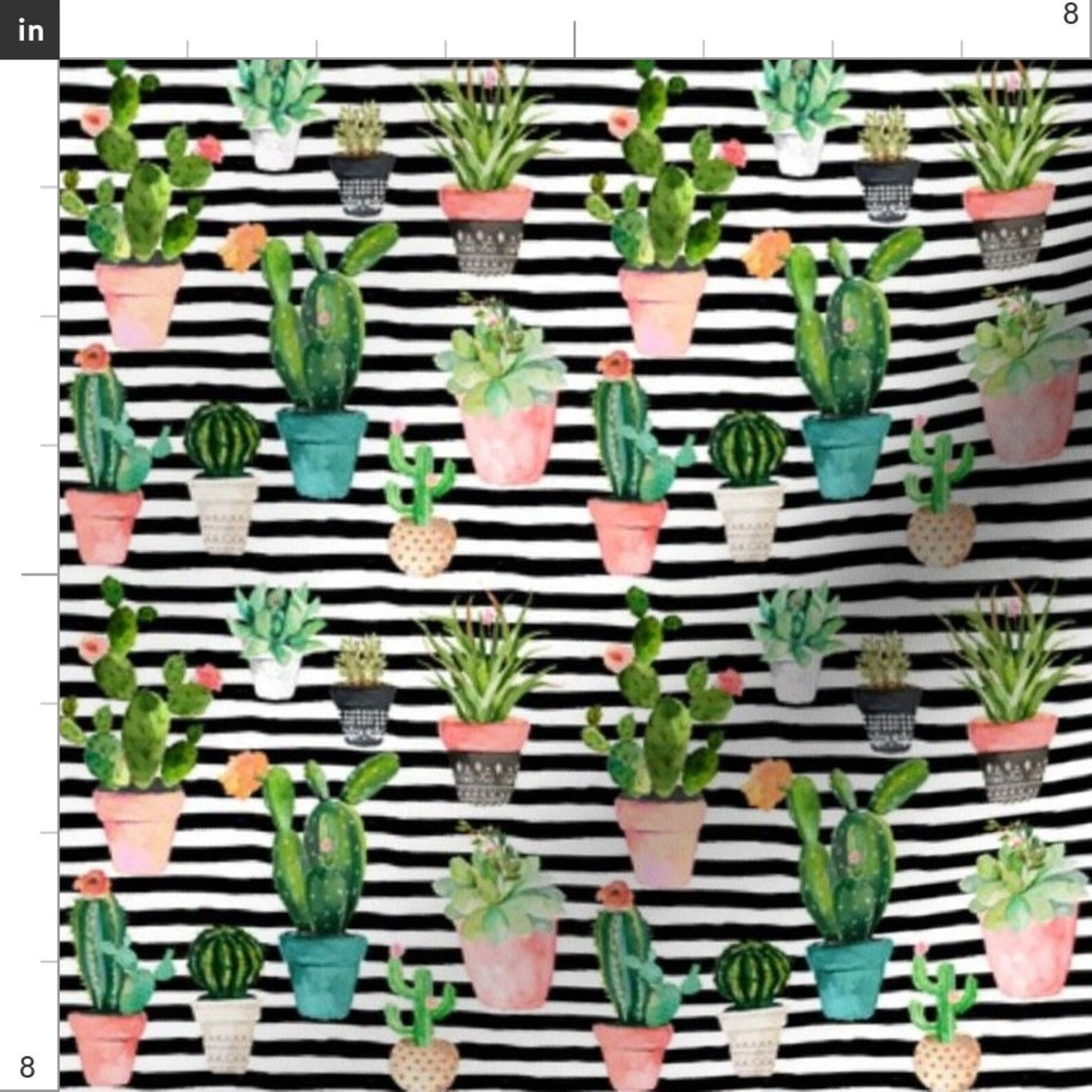 Cactus Collection on Striped Fabric Cactus Obsession Black | Etsy