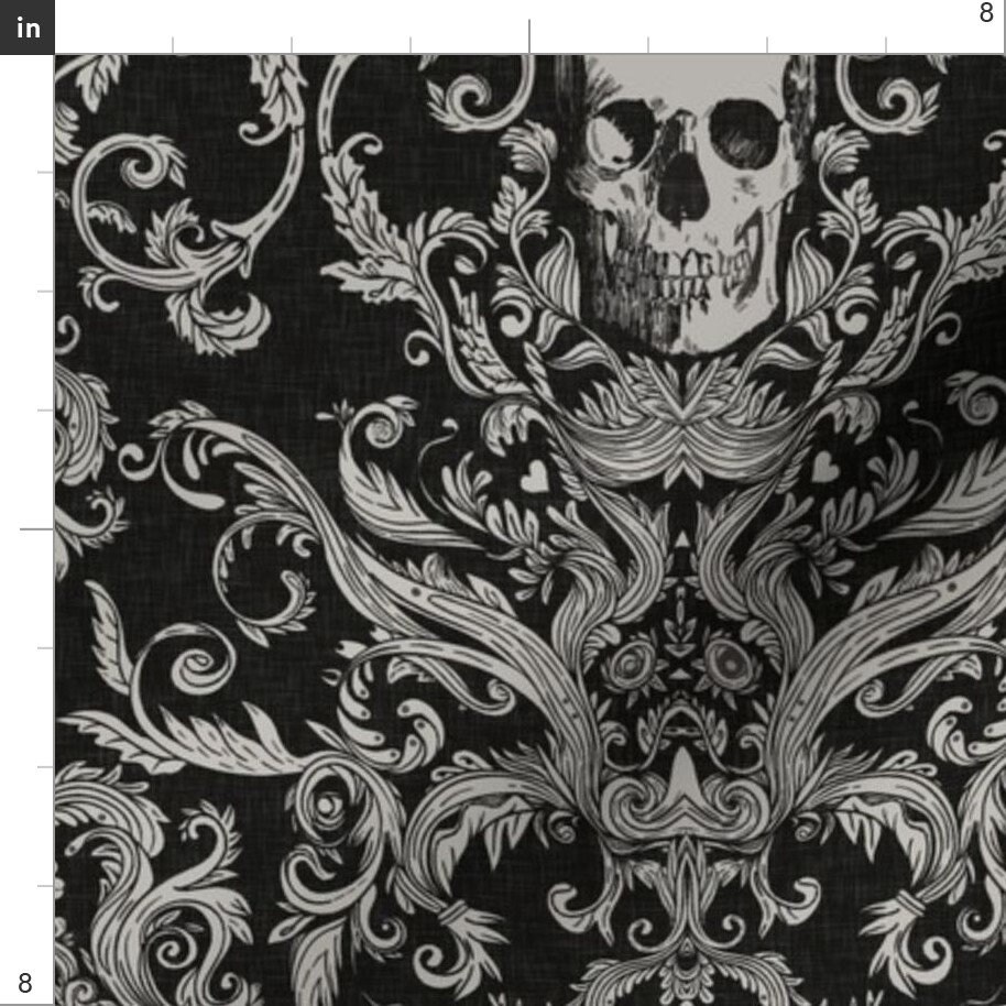 Vintage Damask Skulls Fabric Dread Damask in Crisp Black - Etsy
