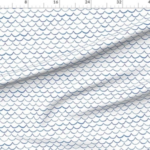 Ocean Waves Blue Watercolor Fabric Watercolour Waves on White Large by ...