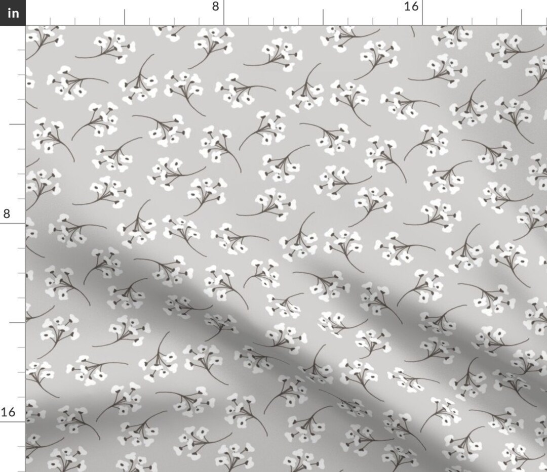 White Flowers Fabric Cottony Forest Heather Blooms Gray by Deniseanne ...