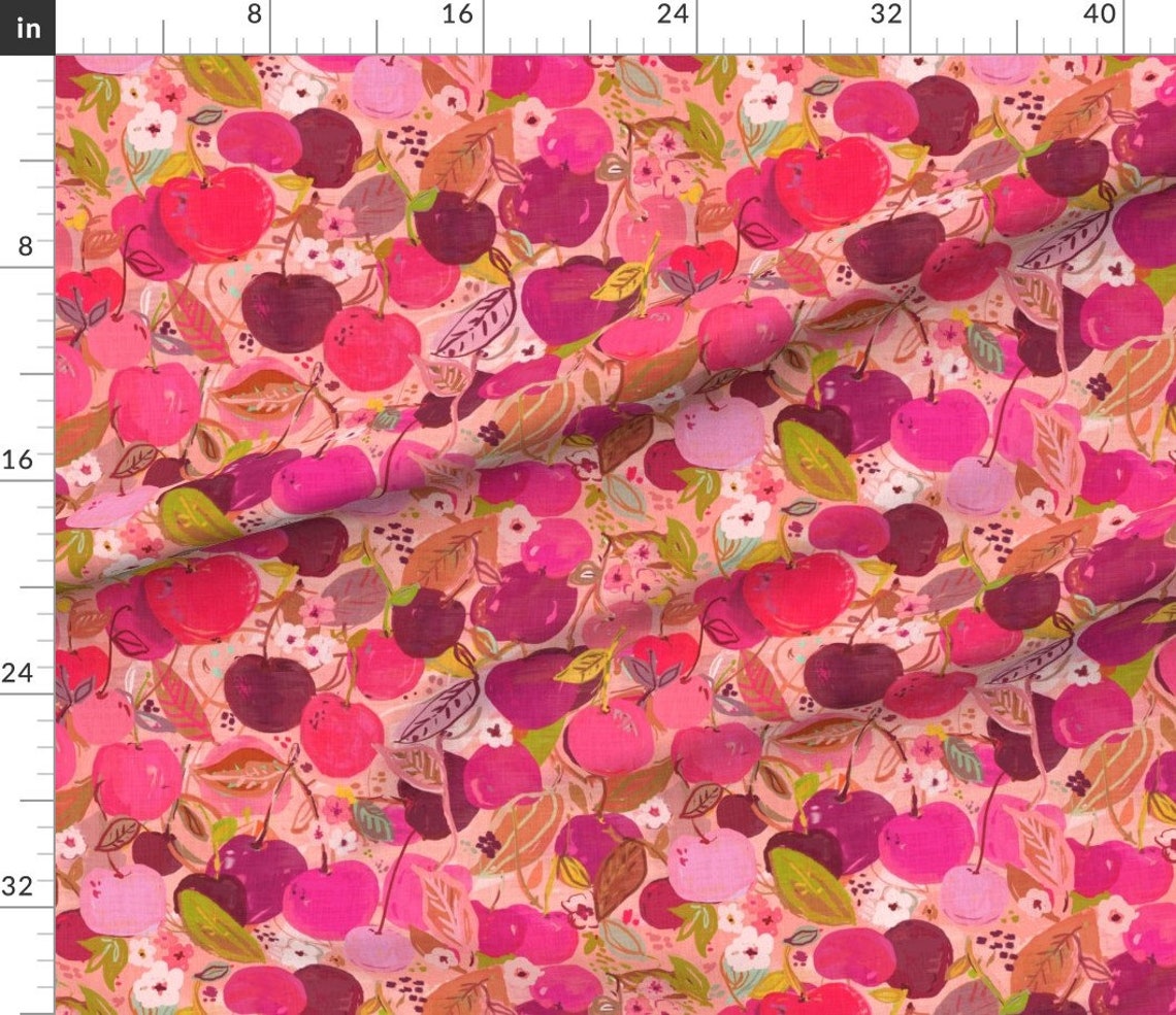 Vintage Retro Cherry Fabric Sweet Cherries by Fable Design | Etsy