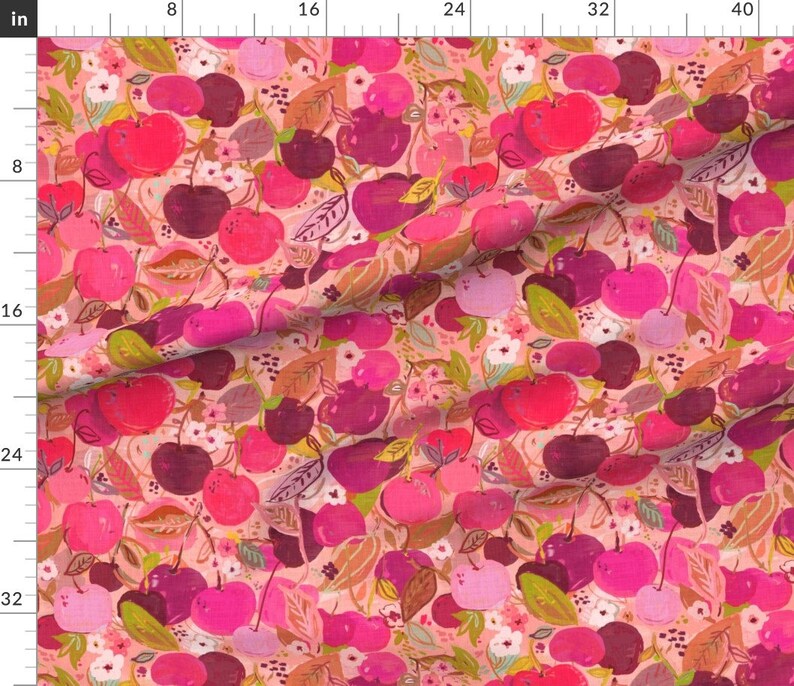 Vintage Retro Cherry Fabric Sweet Cherries by Fable Design - Etsy