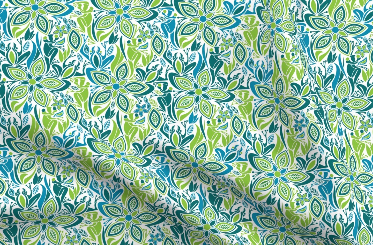 Tropical Frogs Fabric Green Frog Blue Frog By Ebygomm | Etsy