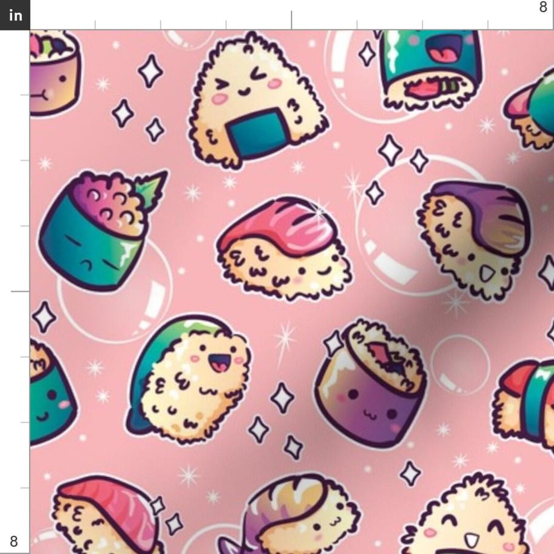 Sushi Fabric - Sushi Sparkles by Electrogiraffe - Sushi Kawaii Japanese ...