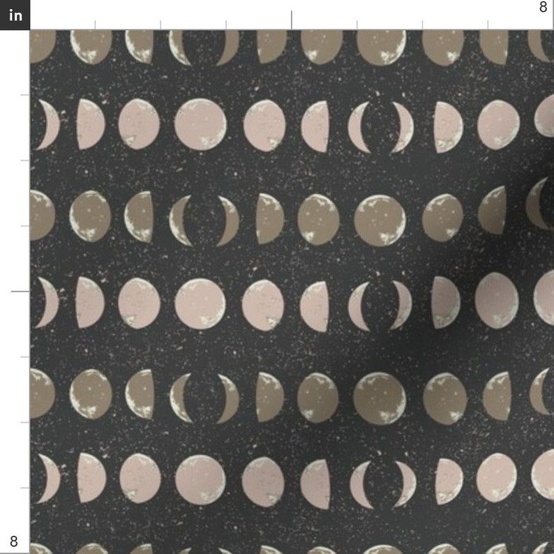 Moon Phases Fabric Moon Phase Stripes in Charcoal by - Etsy