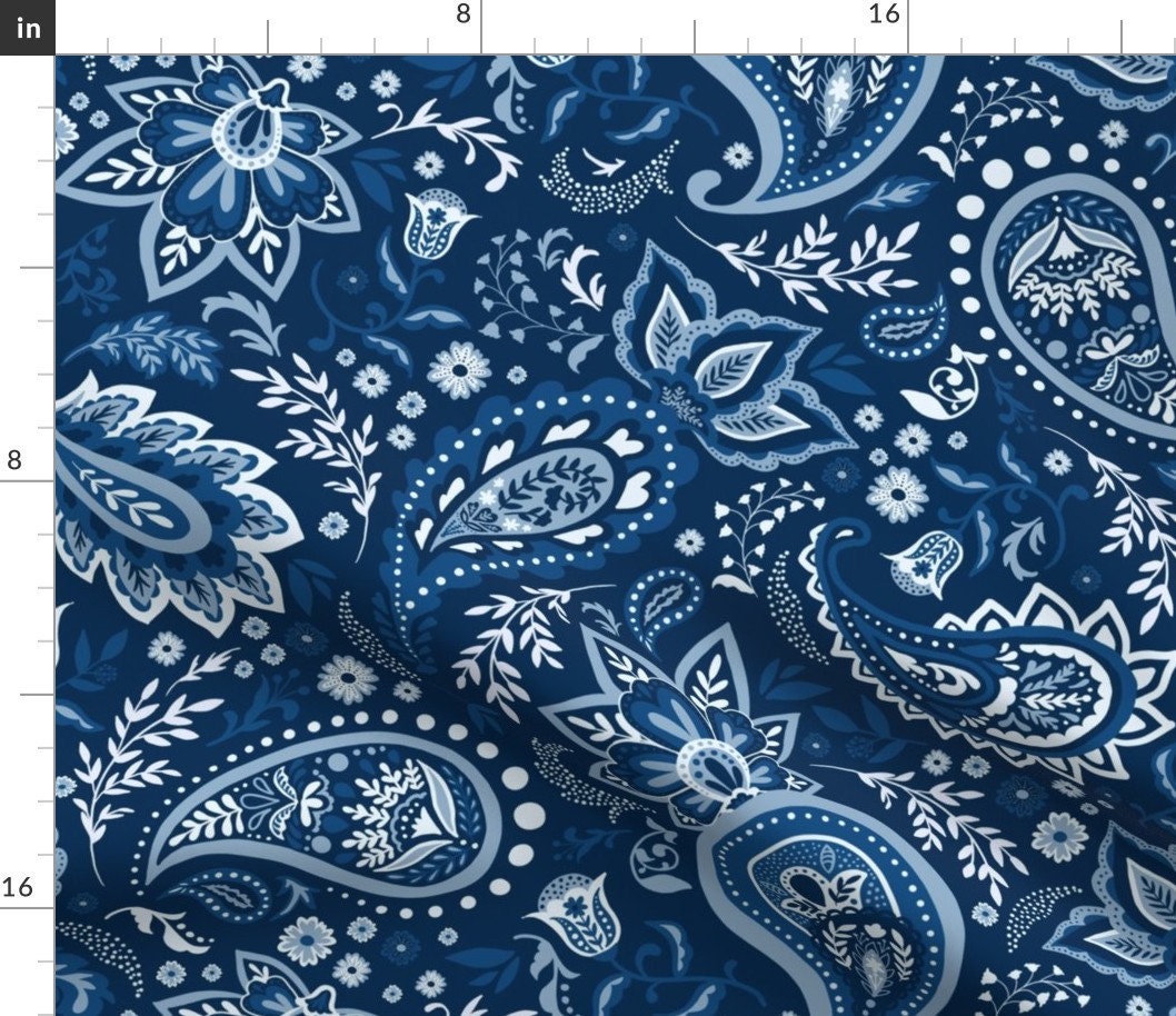 Monochromaticdc Blue Paisley Fabric Blue Soma Paisley by | Etsy