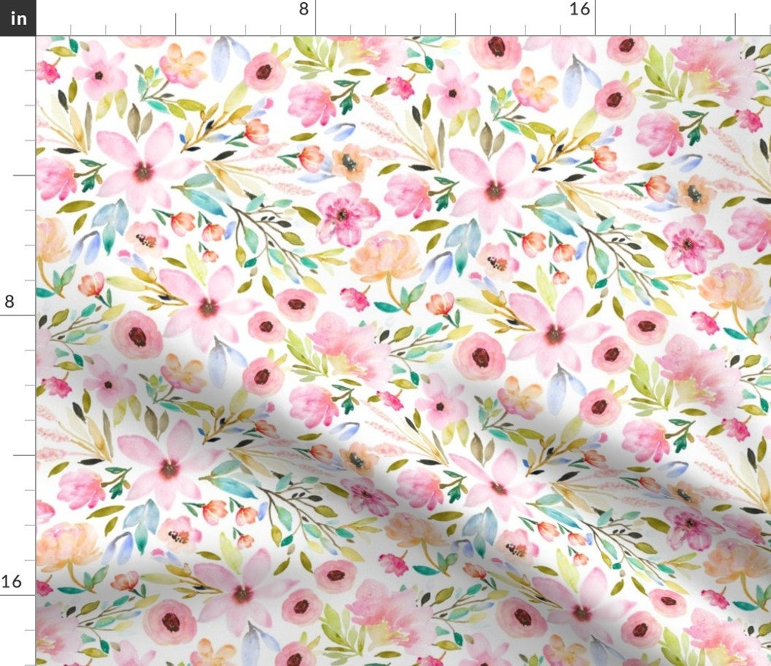 Watercolor Flowers Fabric Indy Bloom Design Mae Green C by ...