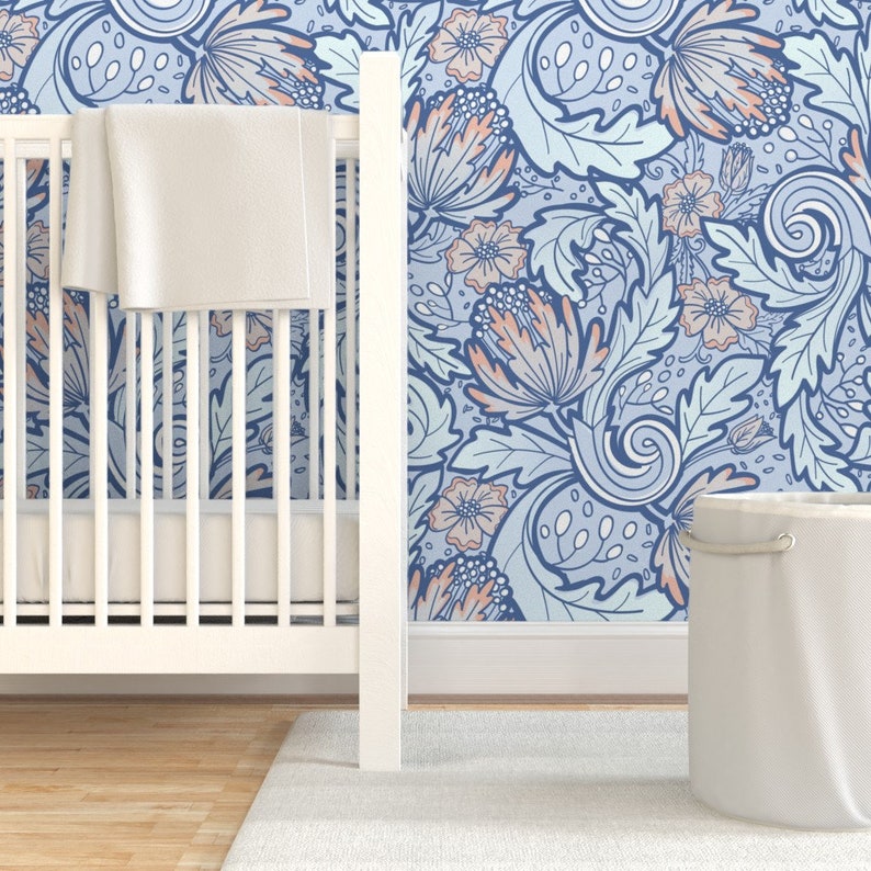 Rococo Wallpaper Rococo Periwinkle Blue by Susan Long - Etsy