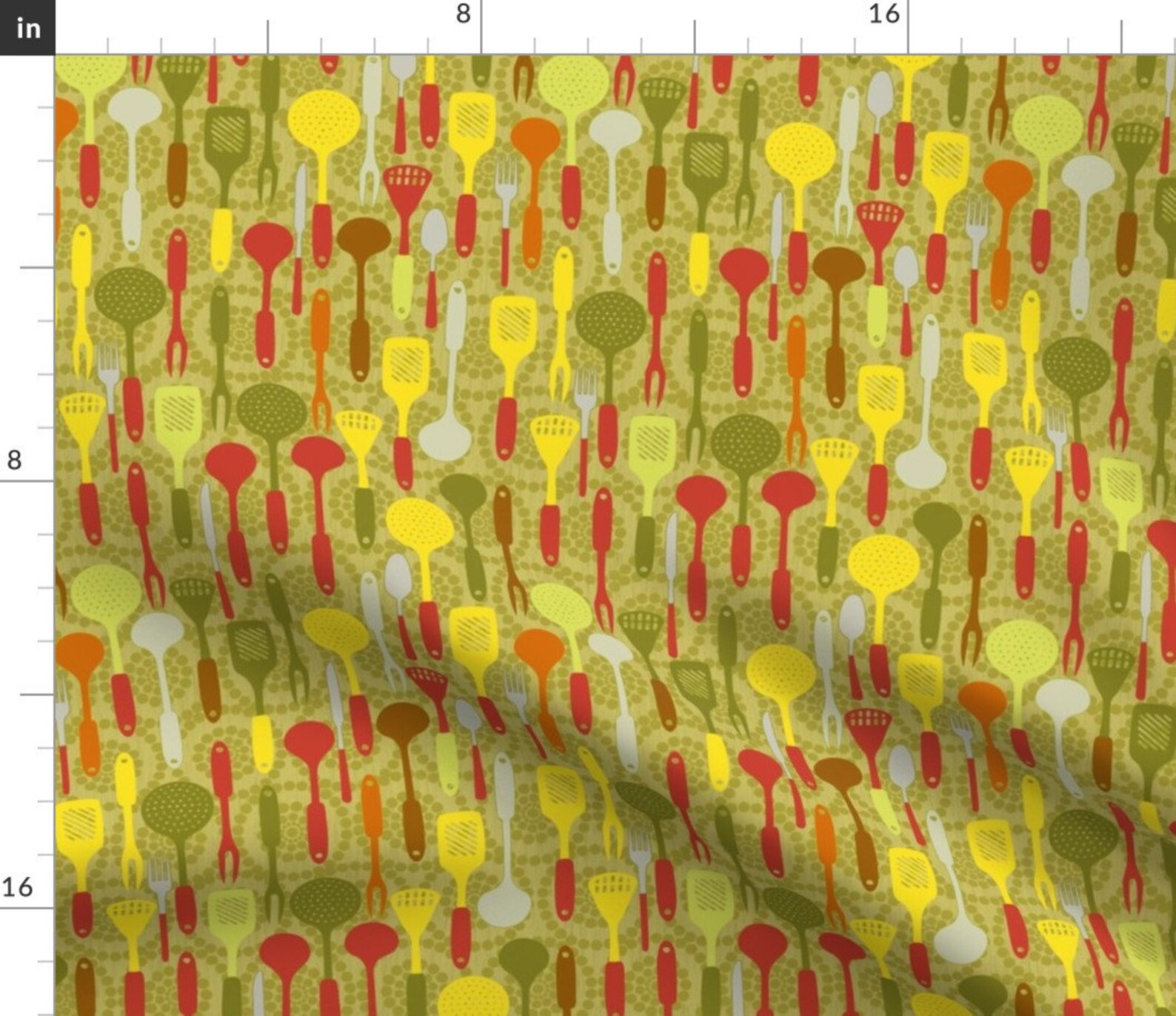 Mod Utensil Fabric Utensils Over Circles 2 by Vinpauld - Etsy
