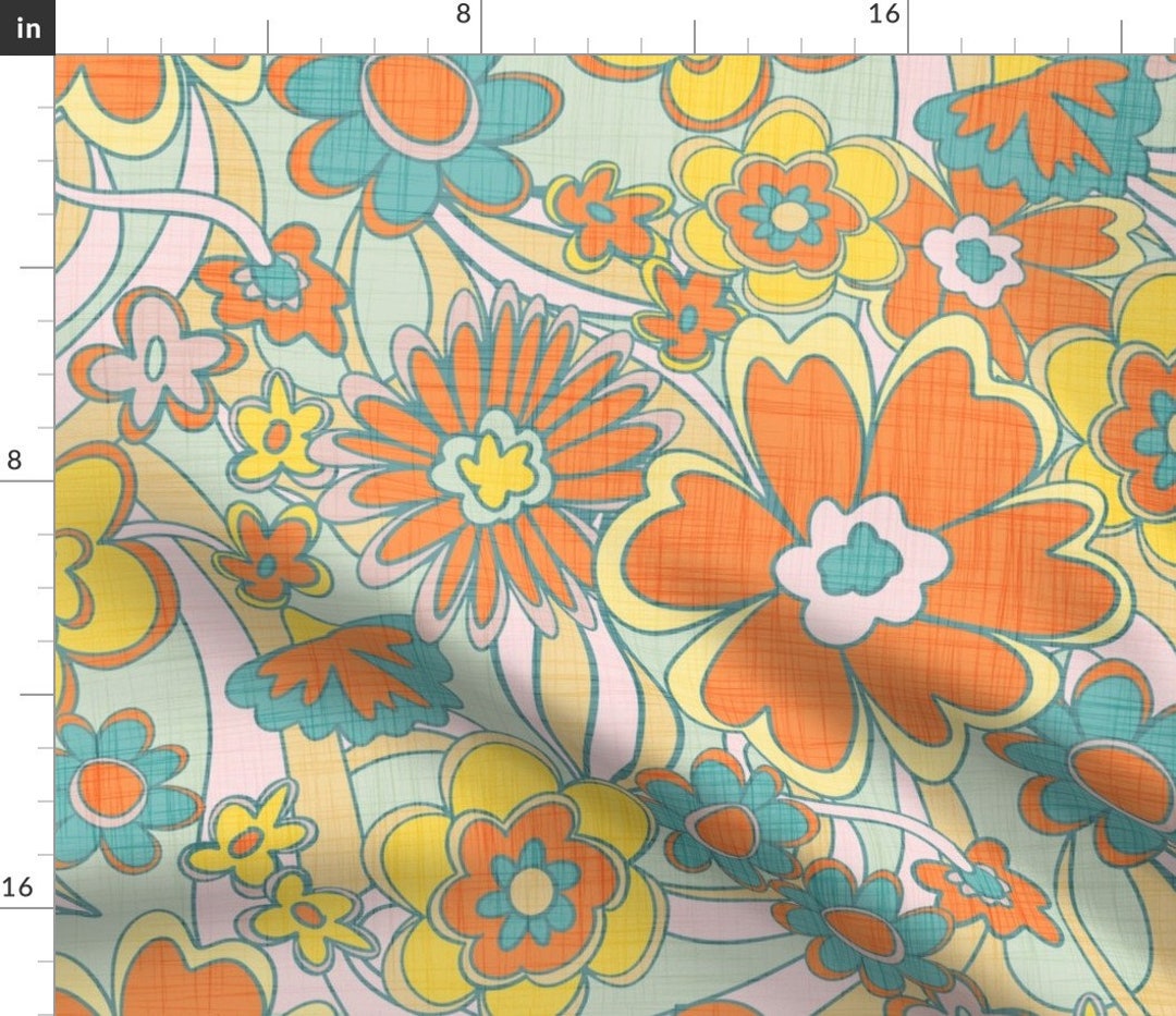 1970s Floral Fabric Retro Floral Orange by Krystinmann Orange Botanical ...