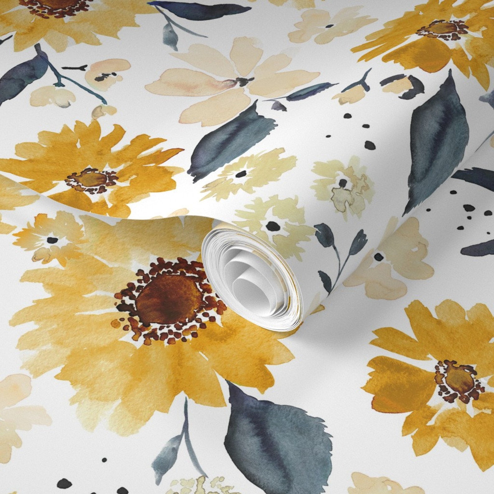 Sunflower Wallpaper Sunflowers and Cream by Indybloomdesign - Etsy