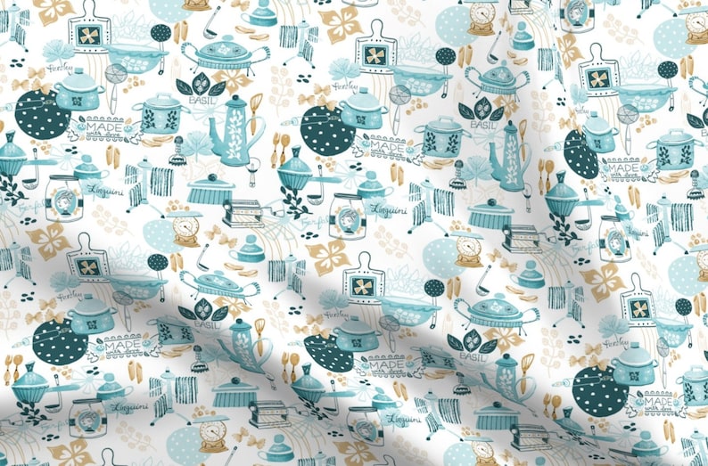 Homemade Pasta Fabric Kitchen Fabric Pasta Made With Love By | Etsy