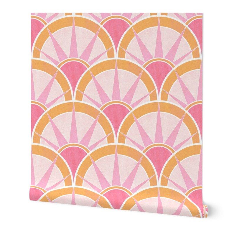 Scallop Pattern Wallpaper Pink and Orange by Suzzincolour | Etsy