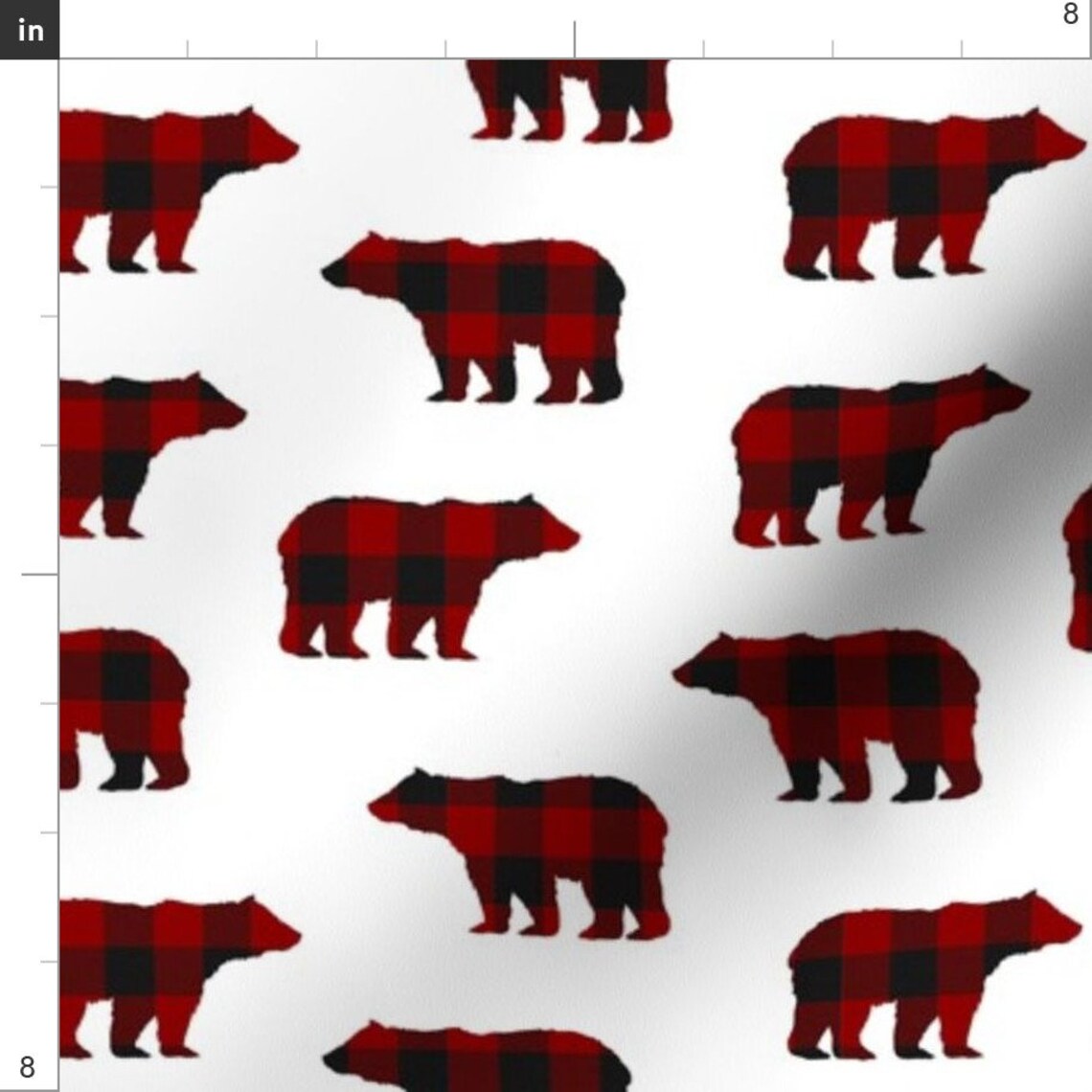 Plaid Bears Fabric Buffalo Plaid Bears // Medium by | Etsy