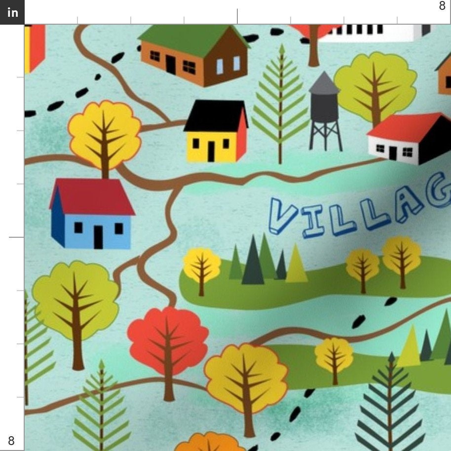 Whimsical Map Fabric Fall Color Map By Vinpauld Maps | Etsy