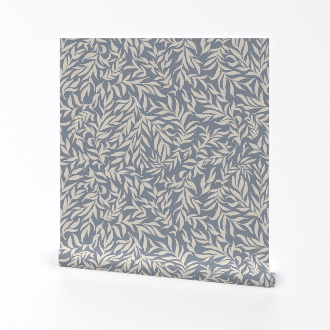 Blue Botanical Wallpaper Willow Leaves by Wild&bloomdesigns Gray Blue ...