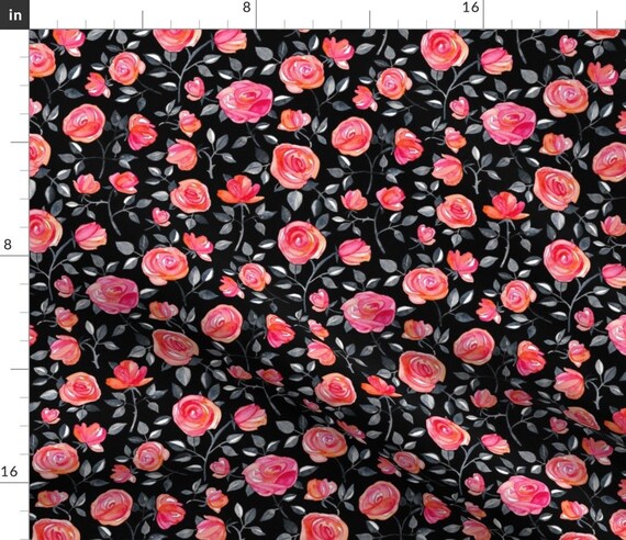 Roses Fabric Roses on Black A Watercolor Floral Pattern - Etsy