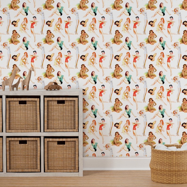 Pinup Wallpaper Tropical Pinup Girls by Elliottdesignfactory - Etsy