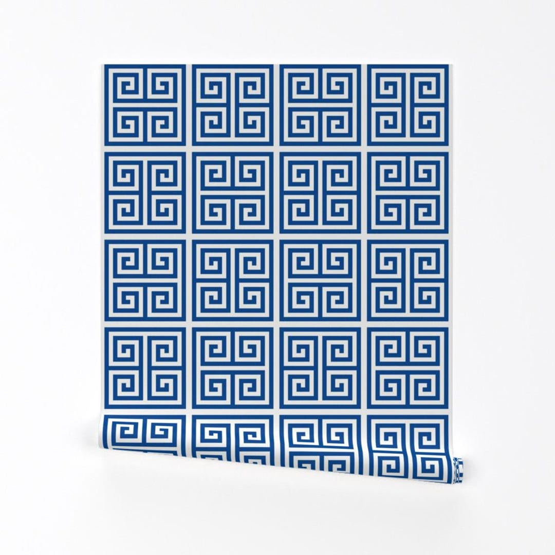 Classic Greek Key Removable Peel and Stick Wallpaper - Blue White ...