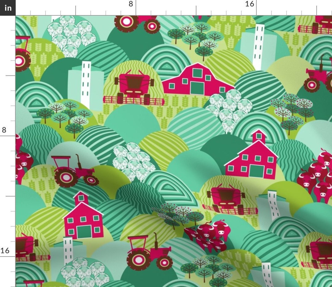Farming Fabric Little Patchwork Hills by Cjldesigns Farm Barn Green ...