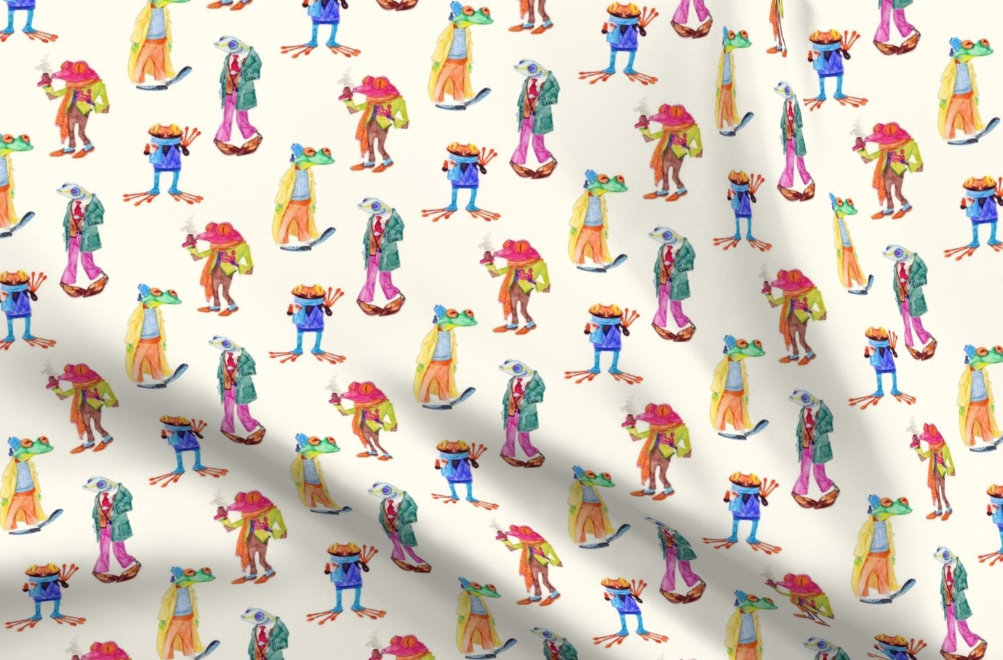 Frogs in Scarves Fabric Frogs By Jadegordon Funny Frog | Etsy