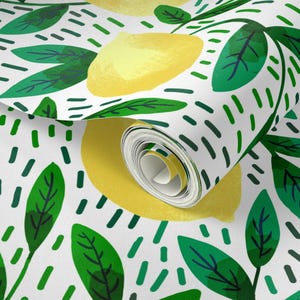 Lemon Wallpaper - Lemons -white by Scarlette Soleil - Citrus Yellow ...