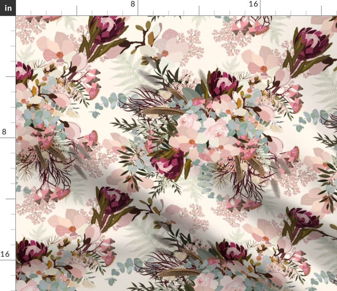 Australian Protea Fabric Frida Bohemian by Onesweetorange Soft Pastels ...