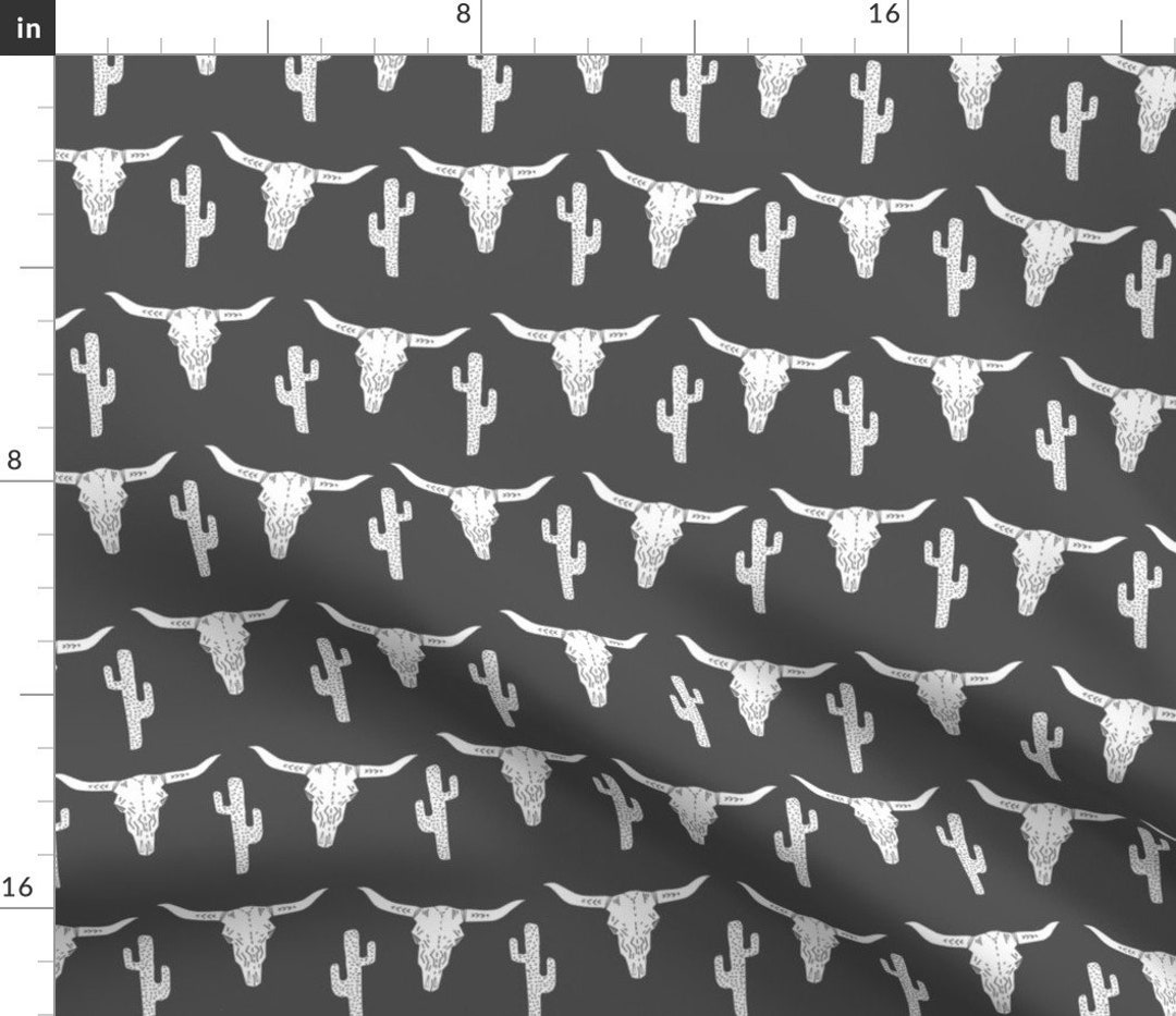 Longhorn Skulls on Gray Fabric Longhorn Skull Southwest - Etsy