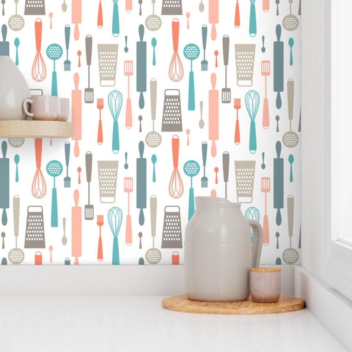 Kitchen Wallpapaer Kitchen Utensils by Heleenvanbuul - Etsy
