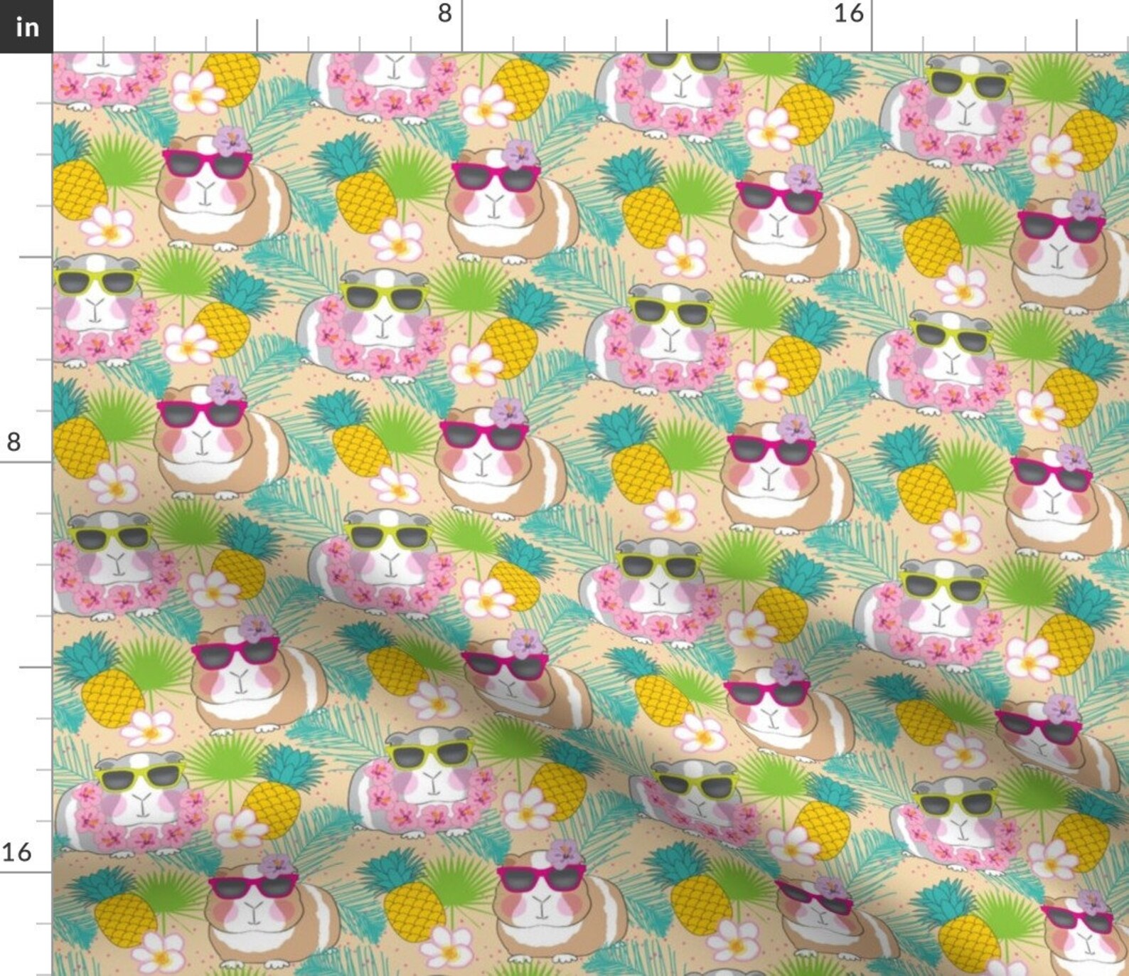 Tropical Guinea Pig Fabric Tropical Guinea Pigs on Beige by - Etsy
