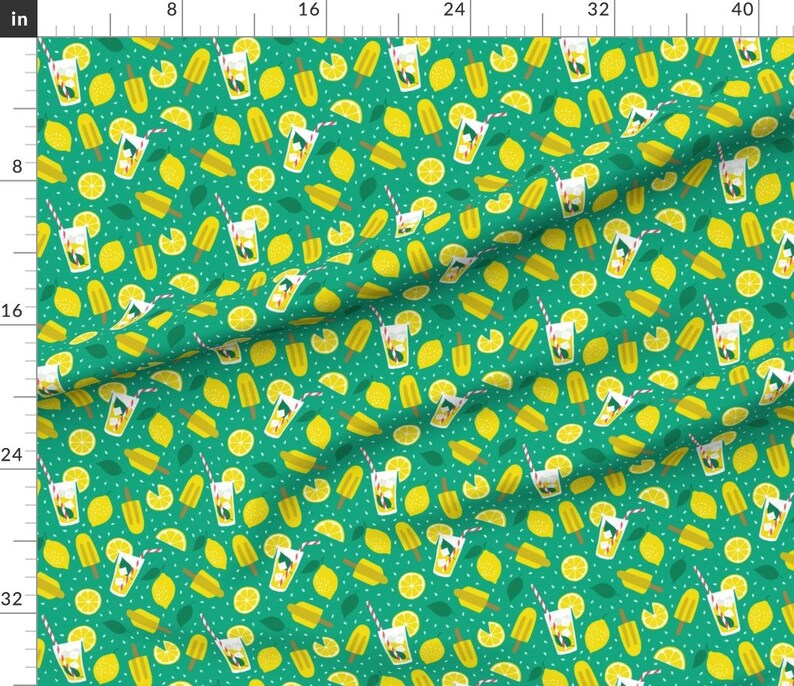 Lemon Fabric Refreshing Summer Lemons With Ice Cream Green - Etsy