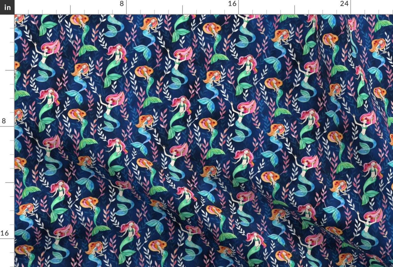 Merry Mermaids Fabric - Little Merry Mermaids in Watercolor by Micklyn ...