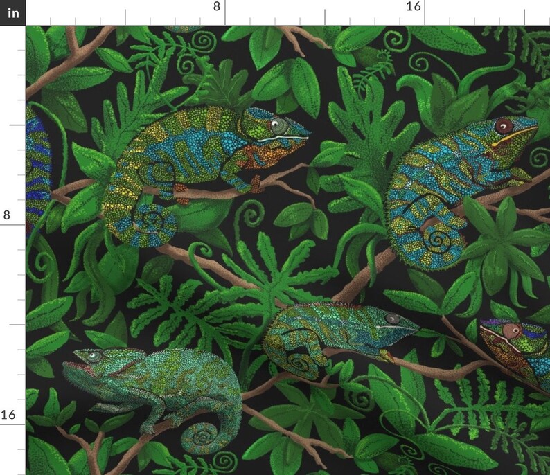 Reptiles Fabric Chameleon Jungle by Vinpauld Green Black - Etsy